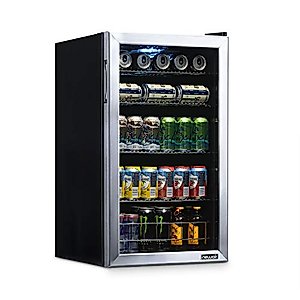 NewAir Beverage Refrigerator And Cooler, Free Standing Glass Door Refrigerator Holds Up To 126 Cans, Cools Down To 37 Degrees Perfect Beverage Organizer For Beer, Wine, Soda, Pop, And Cooler Drinks