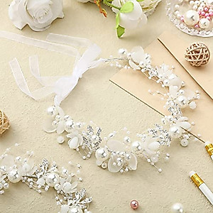 Yinder 3 Pcs Flower Headpiece Hair Accessories for Wedding Flower Headband Flower Crown Floral Tiara Rhinestone Pearl Headband for First Communion Prom(Silver)