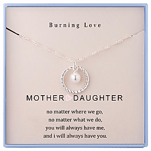 Burning Love Mother Daughter Necklace Gifts for Mom from Daughter Sterling Silver Circle Necklace for Women Christmas Holiday Jewelry