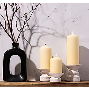 Cone Top Pillar Candles by Bask - Set of 3-3" x 4", 6", and 8" Dripless Unscented Candles in Ivory for Home Decor, Relaxation & All Occasions