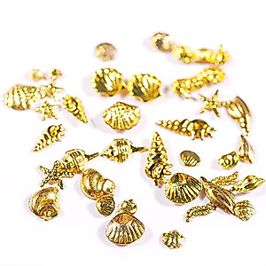 12Styles Nail Art Metal Studs Gold Metallic 3D Pieces Rivet Palm Tree Turtles Marine Life Charms for Summer Beach Ocean Manicure DIY Acrylic Nails Design Supply (Gold Ocean Studs)
