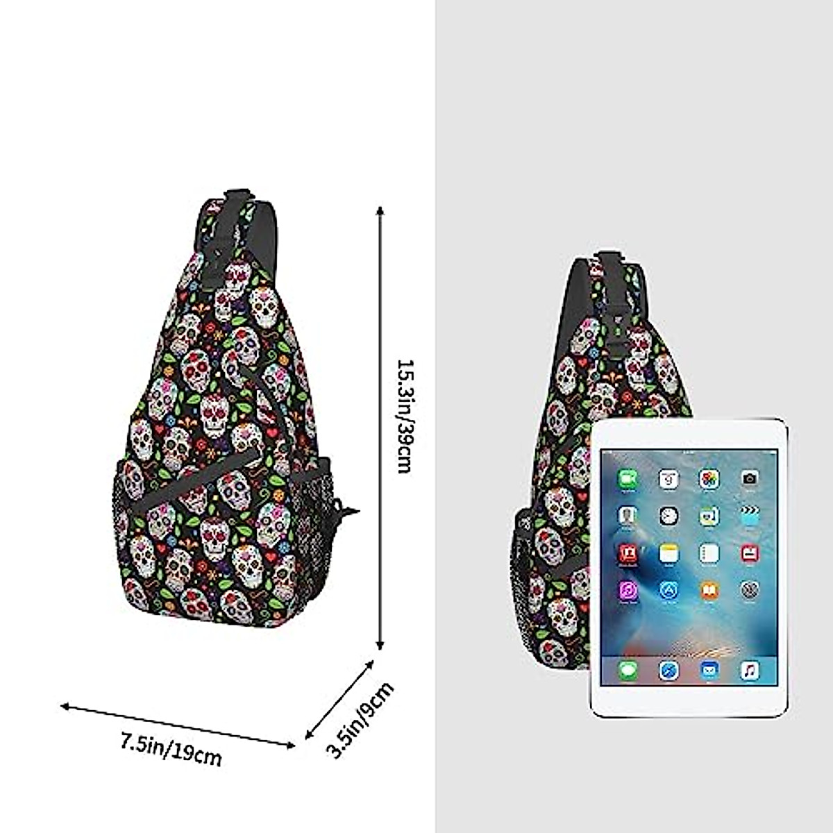qyopvli Sugar Skull Sling Bag Crossbody Backpack Hiking Travel Daypack Chest Bag Lightweight Shoulder Bag For Women Men