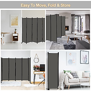 MAYOLIAH 6 Panel Folding Privacy Screen 9ft Wide, 6ft Tall Partition Room Divider Portable Office Walls Dividers Room Separator, Grey