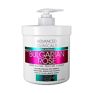Advanced Clinicals Bulgarian Rose Anti Aging Rescue Cream Face & Body Moisturizing Skin Care Lotion, Brightening Skincare Moisturizer For Dry Skin, Age Spots, & Improving Skin Radiance, Large 16 Oz