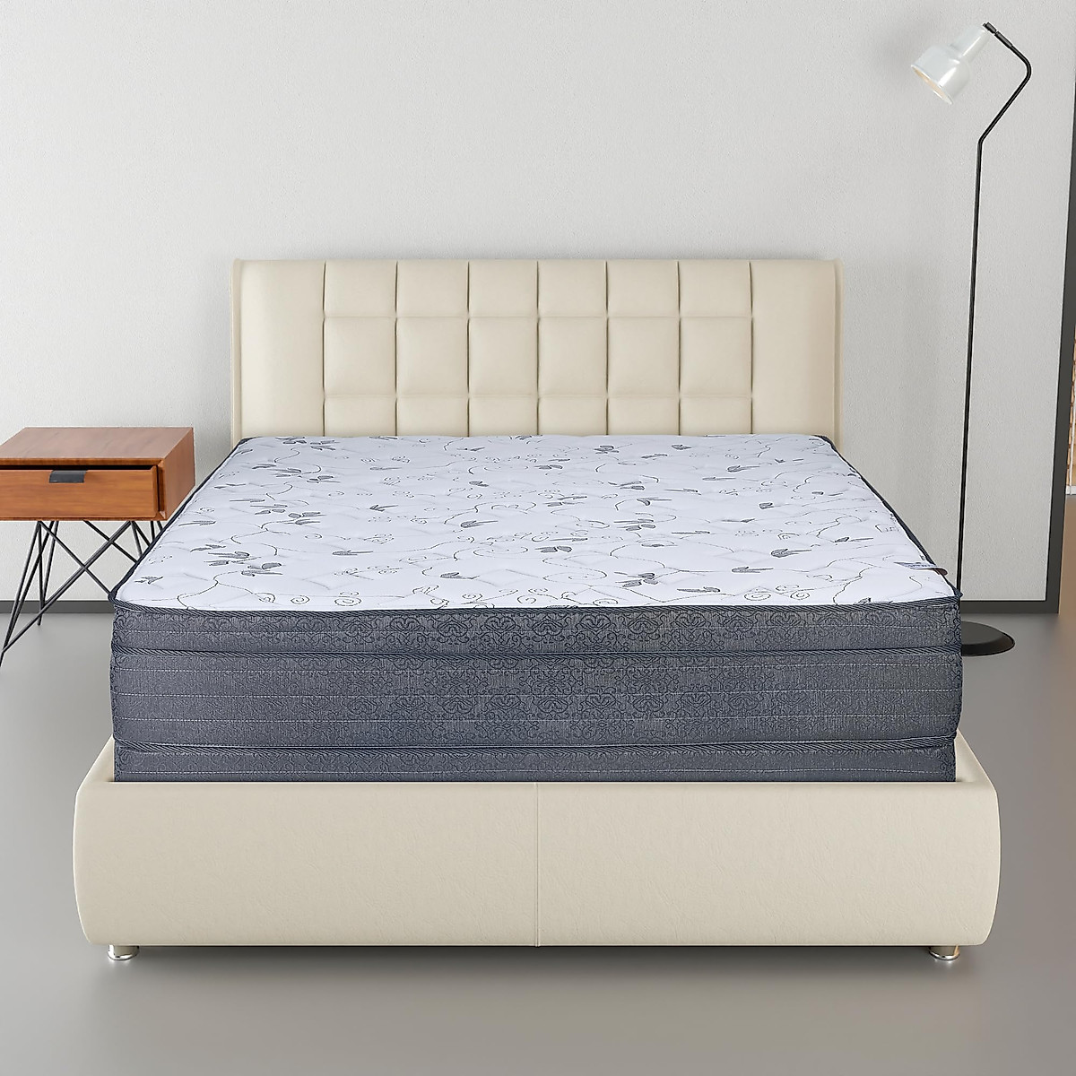 Spring Coil 13-Inch Extra Firm Foam Encased Eurotop Hybrid Mattress & 8" Wood Traditional Box Spring/Foundation Set, Queen, Black