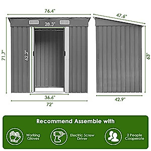 BESTDOOR Metal Outdoor Storage Shed 6 x 4 FT, Outdoor Storage House, with Sliding Door and Vents, Lean to Backyard Garden, Patio, Lawn, Utility Tool Shed Storage House