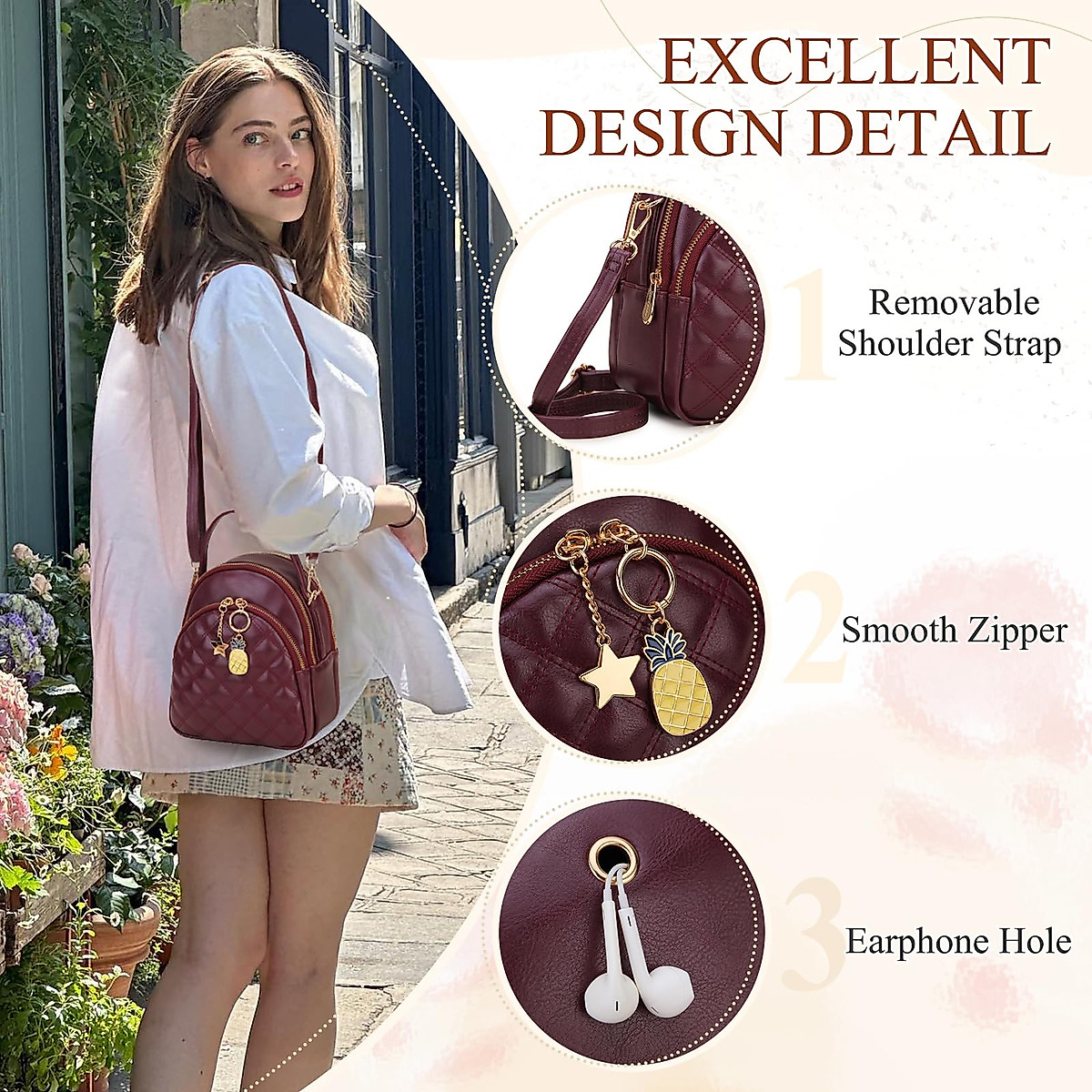 Mini Backpack Purse,VONXURY Fashion Small Leather Quilt Backpack Convertible Casual Travel Daypack for Women Ladies Girls