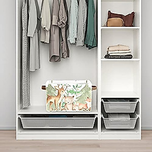 Cute Woodland Animals Personalized Storage Bins Basket Cubic Organizer with Durable Handle for Shelves Wardrobe Nursery Toy 1 Pack