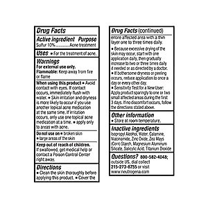 Neutrogena Stubborn Acne Spot Drying Lotion, Fragrance-Free Sulfur Acne Treatment Clears Acne By Drying Up & Shrinking Pimples, Paraben- & Oil-Free, 10% Sulfur & 4% Niacinamide, 1.0 fl. oz