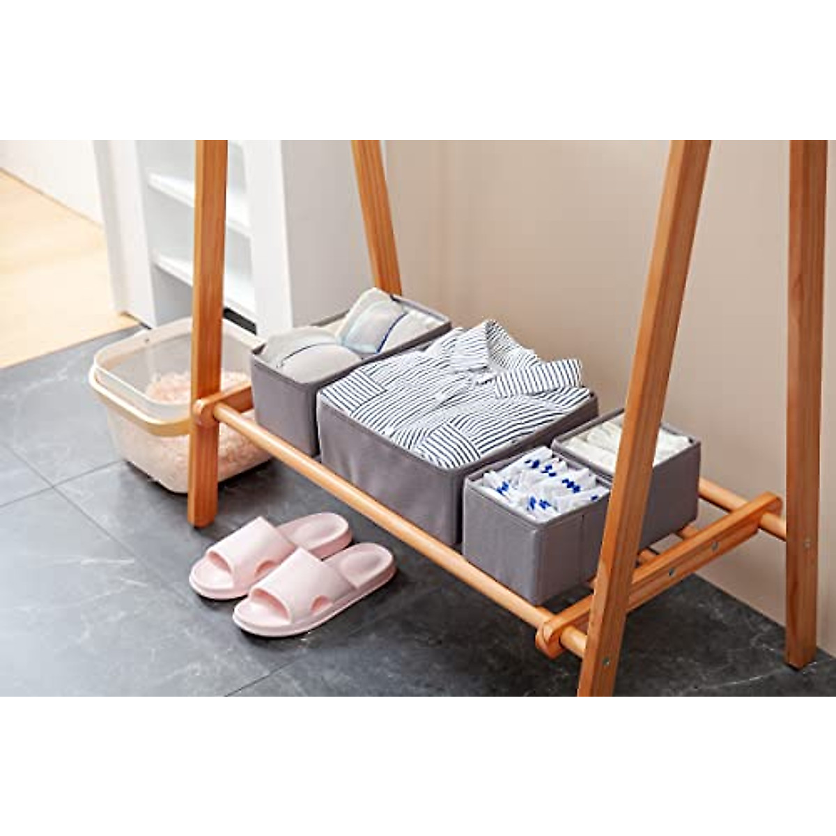 ALYER Foldable Cloth Divider Box with Detachable Plastic Bottom Board | Fabric Bin for Dresser & Shelves | Washable Drawer Organizer for Clothes,Socks,Scarves,Ties,Bras,Lingerie (Gray-large)