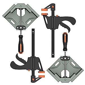Housolution Right Angle Clamp, [2 PACK] Single Handle 90°Aluminum Alloy Corner Clamp with 6inch Bar Clamps, Right Angle Clip Clamp Tool Woodworking Welding Photo Frame Vise Holder - Silver Gray