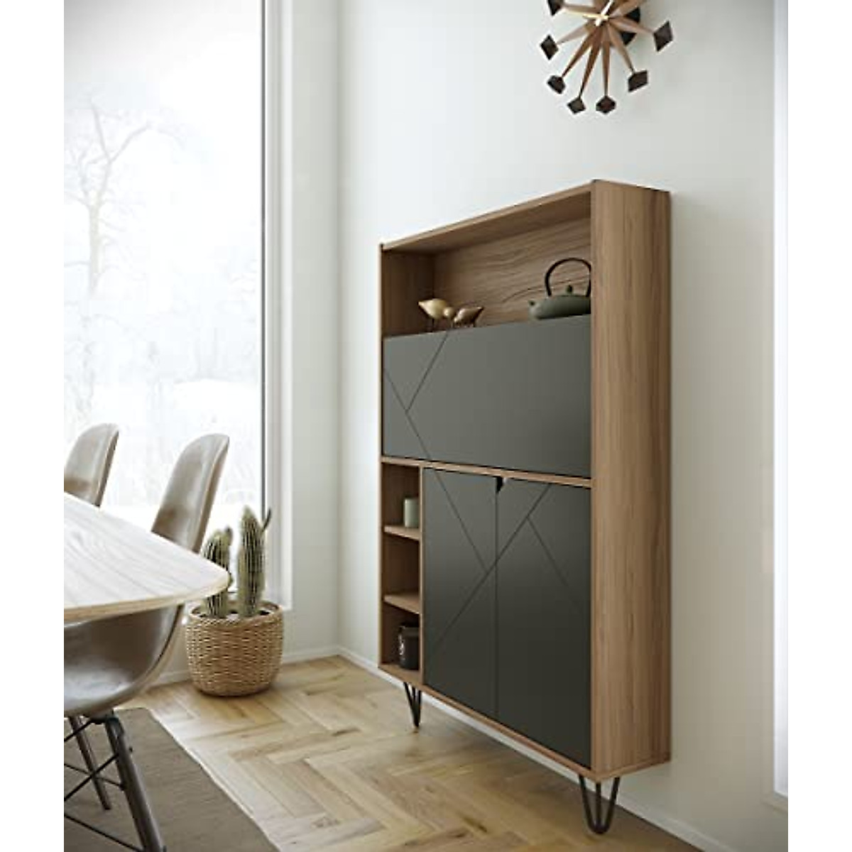 Nexera 611057 Slim Bar Cabinet, Secretary Bookcase Desk with Storage