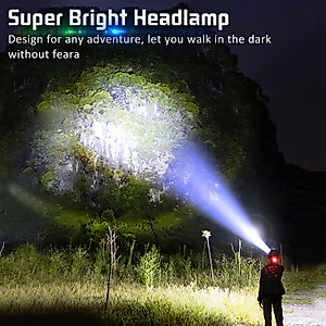 Aikertec Headlamp Rechargeable, 150000LM Super Bright Headlamp for Adults with Motion Sensors, 7 Modes, Zoomable, IP68 Waterproof Head Flashlight for Camping Hunting Fishing (Batteries Included)