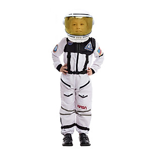 Spooktacular Creations Astronaut Costume with Helmet, Space Suit for Kids and Toddler with Movable Visor Helmet, Kids Astronaut Costume for Halloween Costumes Party Favor Supplies White 3T
