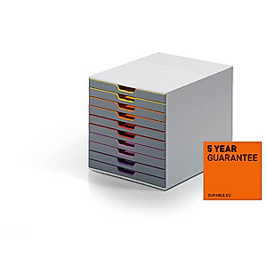 Durable varicolor Stackable Plastic Drawer Box, 10 Drawers, Letter to Folio Size Files, 11.5" x 14" x 11", Gray