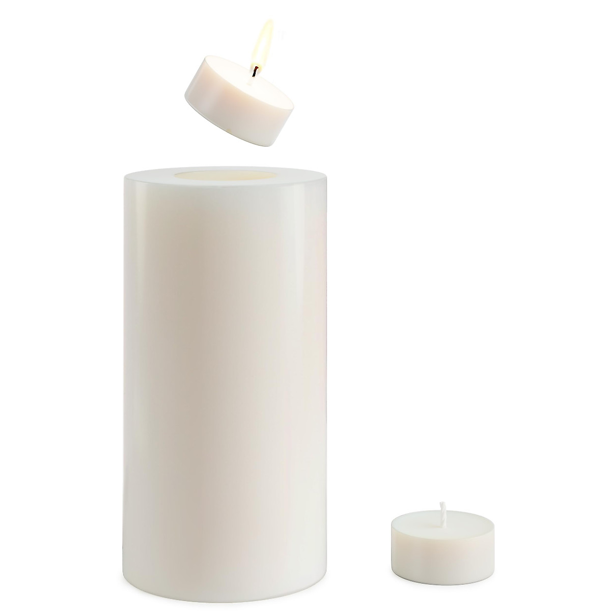 Artificial Pillar Candles with Real Tea-Light Fire for Home Decoration & Table Centerpiece, Tealight Candle Holder
