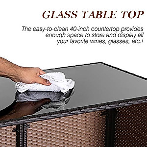 SOLAURA 3-Piece Outdoor Patio Bar Set Black Brown Wicker Bar Table Set Patio Furniture Set Outdoor Bar and Two Stools with Cushions for Backyards, Lawn, Garden, Deck, or Poolside