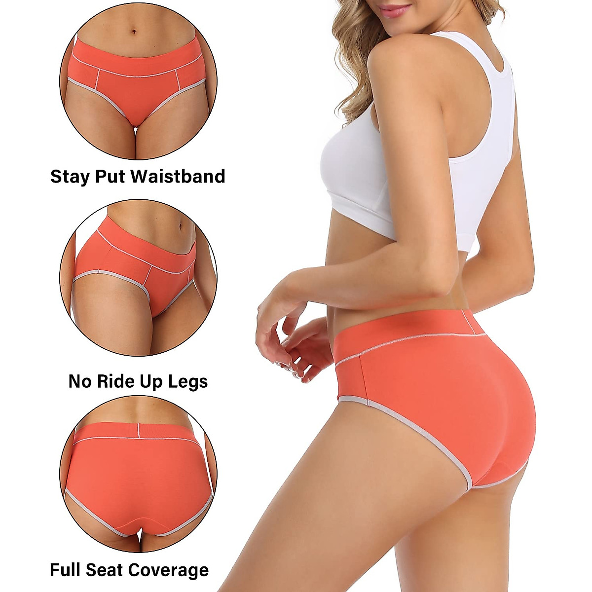 wirarpa Women's Cotton Underwear Stretch Mid Waisted Briefs Ladies Panties Multicolored X-Small