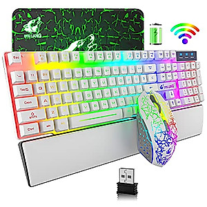 Rechargeable Wireless Keyboard and Mouse Combo with Wrist Rest Rainbow Backlight Mechanical Feel Gaming Keyboard RGB Crack Gamer Mouse Large Mice Pad for Windows PC and Desktop