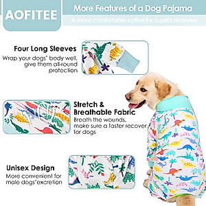 AOFITEE Dog Recovery Suit After Surgery Dog Onesie, Dog Surgical Recovery Shirt for Abdominal Wounds, Dinosaur Print Dog Pajamas Bodysuit for Medium Large Dog Cone Alternative, Full Body for Shedding
