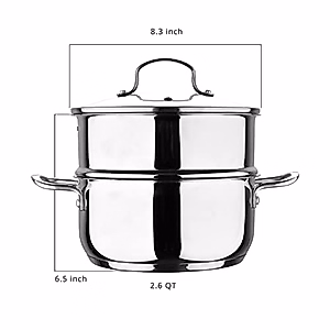 Bergner - Essentials - 2.6 Quart Stainless Steel Soup Pot with Vented Tempered Glass Lid and Steamer Insert - Induction Safe Cookware - Suitable for All Stove Types