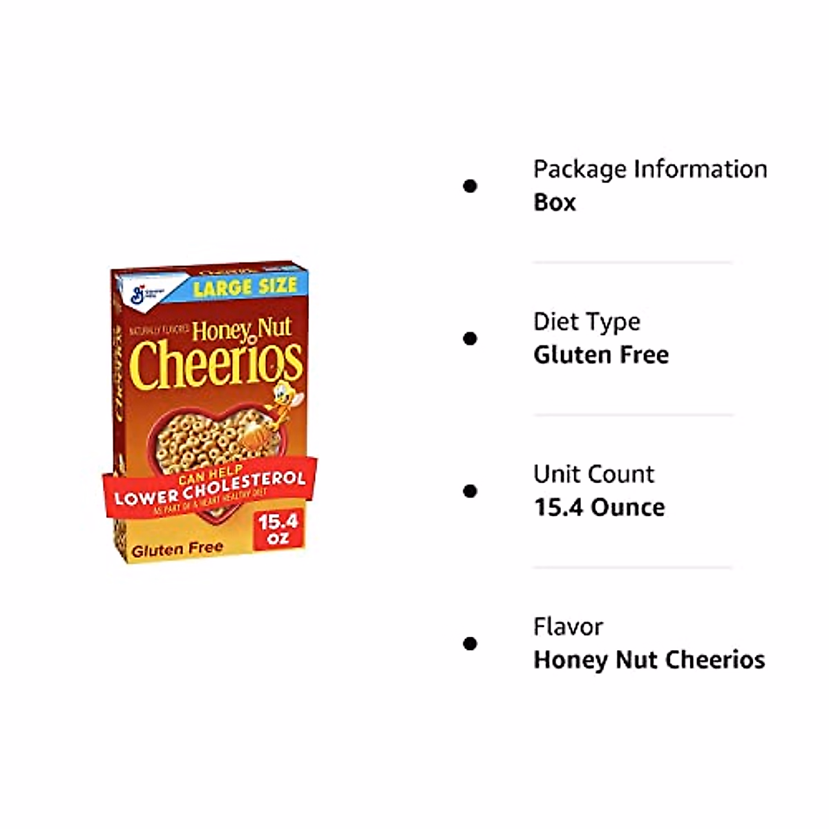 Cheerios Honey Nut Cheerios Heart Healthy Breakfast Cereal, Gluten Free Cereal With Whole Grain Oats, Large Size, 15.4 oz