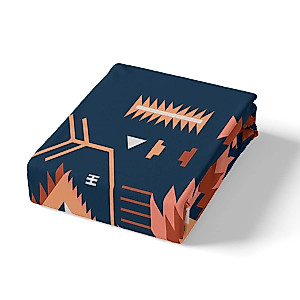 Southwest American Fitted Sheet Twin Size Indian Tribal Aztec Style Deep Pocket Sheet Vintage Navy Blue Red Bedding Set 2pcs for Kids Teens Adults Room Decor Abstract Art Sheet Set,1 Pillowcase