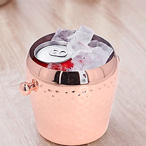 BuyWeek Ice Bucket, 1000ml Champagne Bucket 10.9 x 8.8 x 11.5cm Stainless Steel Wine Bucket Portable Beer Chiller Bucket for Bar Party Club(Rose Gold)