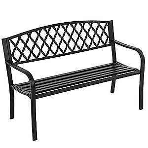 50-Inch Garden Bench,Park Bench Outdoor Bench Metal Bench Clearance Yard Porch Bench Chair with Steel Frame Outdoor Bench Furniture for Backyard Entryway Deck Lawn, Black