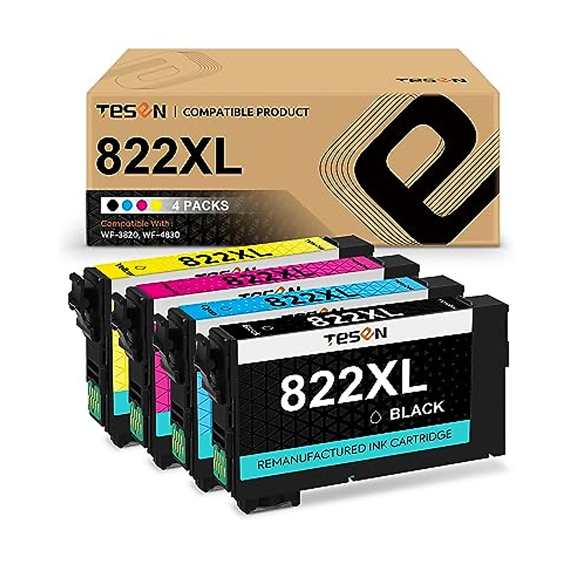 TESEN Remanufactured 822XL Ink Cartridge Replacement for Epson T822XL 822XL Work for WF-4820 WF-4833 WF-4830 WF-4834 Epson WF-3820 WF-3823 Latest Chip