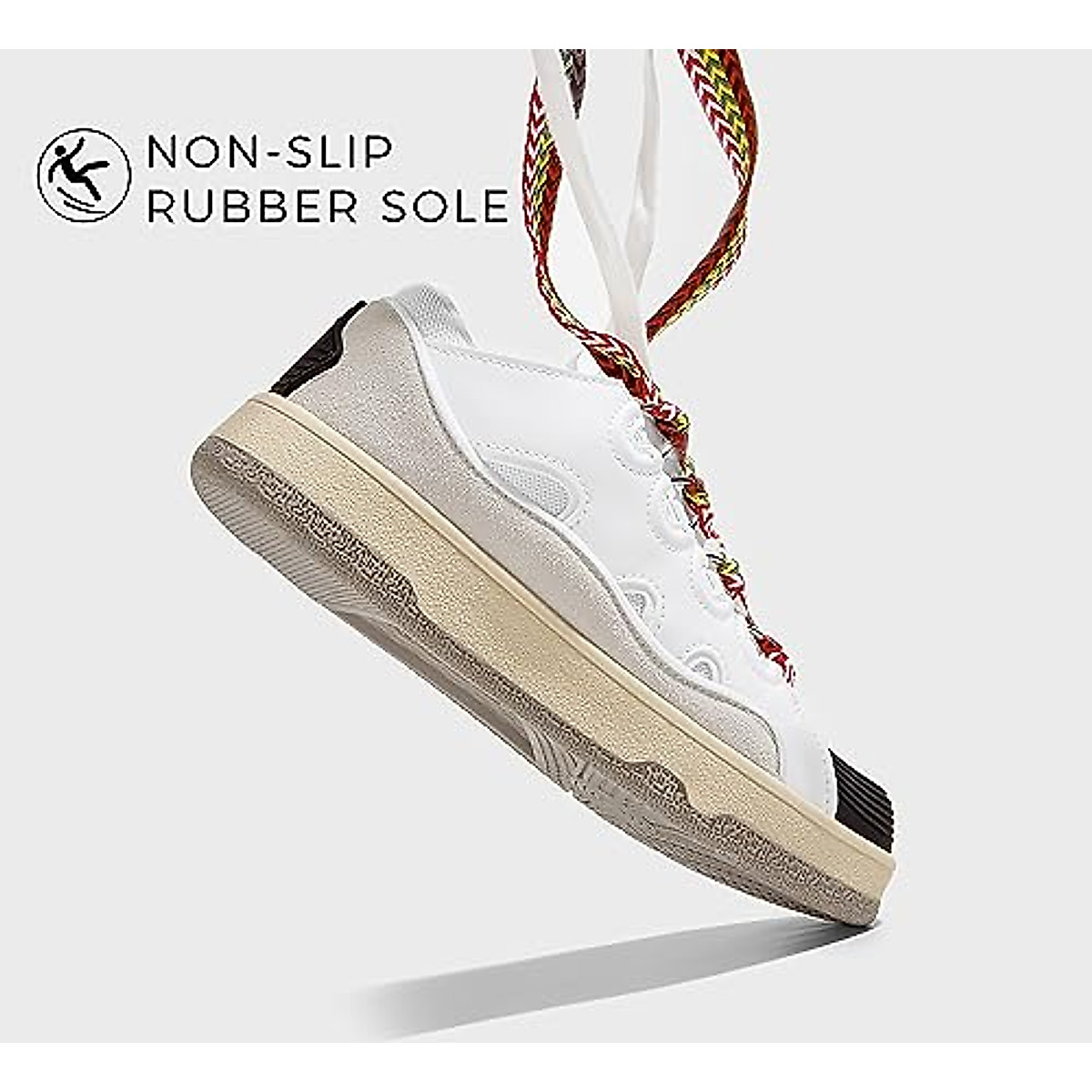 LUCKY STEP Women's Fashion Classic Leopard Leather Suede Sneakers Platform Casual Walking Tennis Club Flat Double Lace up Shoe(White,9B(M) US)