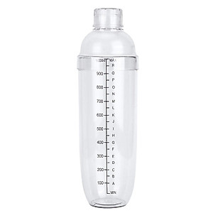33 oz Plastic Cocktail Shaker, 3 Piece Drink Mixer with Lid, Boba Tea Shaker with Marks (1000ml)