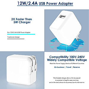 iPad Charger, iPhone Charger iPad Cord Fast Charging 12W USB Wall Charger Foldable Portable Travel Plug with 6.6FT Lightning iPad Cable Compatible with iPhone, iPad, iPad Mini 1/2/3/4/5,iPad Air 1/2/3