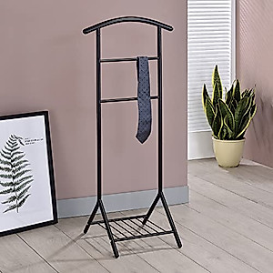 Kings Brand Furniture - Amos Black Metal Wardrobe Suit Valet Stand Organizer, Clothes Rack, Contour Hanger, Trouser Shoe Rack