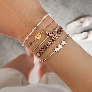Heart Initial Bracelet 18K Gold Plated Stainless Steel Lovely Heart Charm Bracelet Dainty Small Letter Bracelet Personalized Monogram Name Bracelet for Women