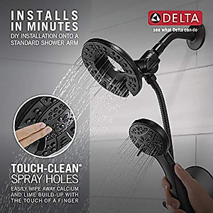 Delta Faucet Arvo 14 Series Single-Handle Shower Faucet, Shower Trim Kit with 4-Spray In2ition 2-in-1 Dual Hand Held Shower Head with Hose, Matte Black 142840-BL-I (Valve Included)