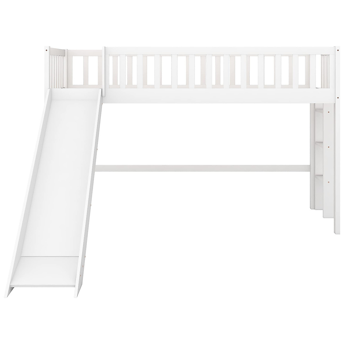 Harper & Bright Designs Low Loft Bed with Slide Kids Loft Bed Twin, Wood Twin Size Loft Bed for Kids, Girls,Boys,No Box Spring Needed, White