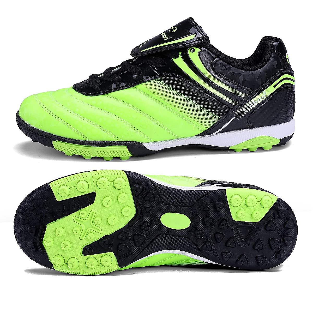 MiFeloo Outdoor Youth Turf Soccer Cleat Shoes Boys Girls Lace Up Football TF Training Sneaker(Big Kid) Green US 6