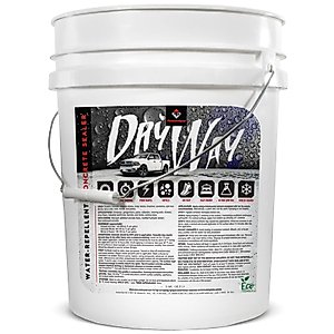 DryWay Water-Repellent Concrete Sealer - Penetrating Silane & Siloxane for Driveways, Garages, Patios, Pool Decks, Concrete, Brick & Pavers, Flat Finish, Interior/Exterior (5-Gallons)