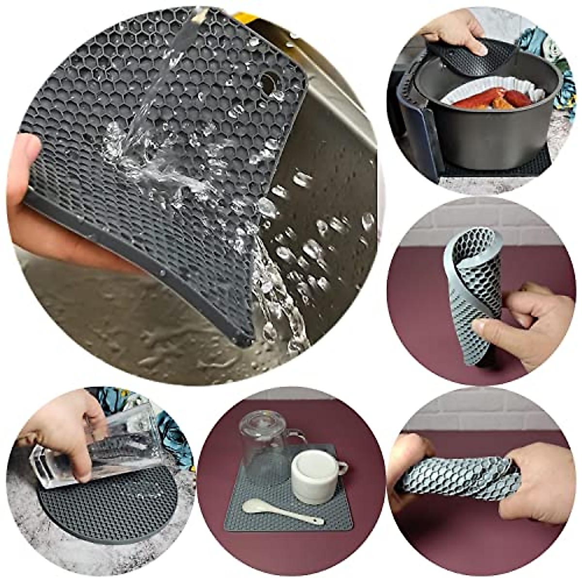 Hotsyang Silicone Trivets Mats Set,Silicone Hot Pads and Trivets, Silicone Trivets for Hot Dishes,Hot pots and Pans,Black Silicone Hot Pads for Kitchen Table,Square Silicone Trivets Mats Set of 4 Pcs