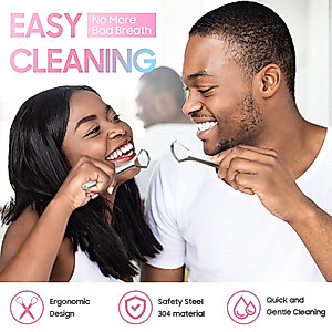 Tongue Scraper for Adults, Tongue Scraper Stainless Steel, Tongue Cleaning Fight Bad Breath Treatment for Oral Care, Free Breath Tongue Brush Travel Friendly BPA Free (2 Packs)