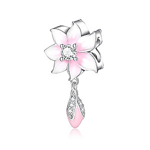 FAEFASH Flowers Charms Bead 925 Sterling Silver Rose Charm Orchid, Lotus Bead Love Charm Valentine's Day Beads fit Pandora Style Charms Flower Bracelet & Necklace Flowers (Pink)