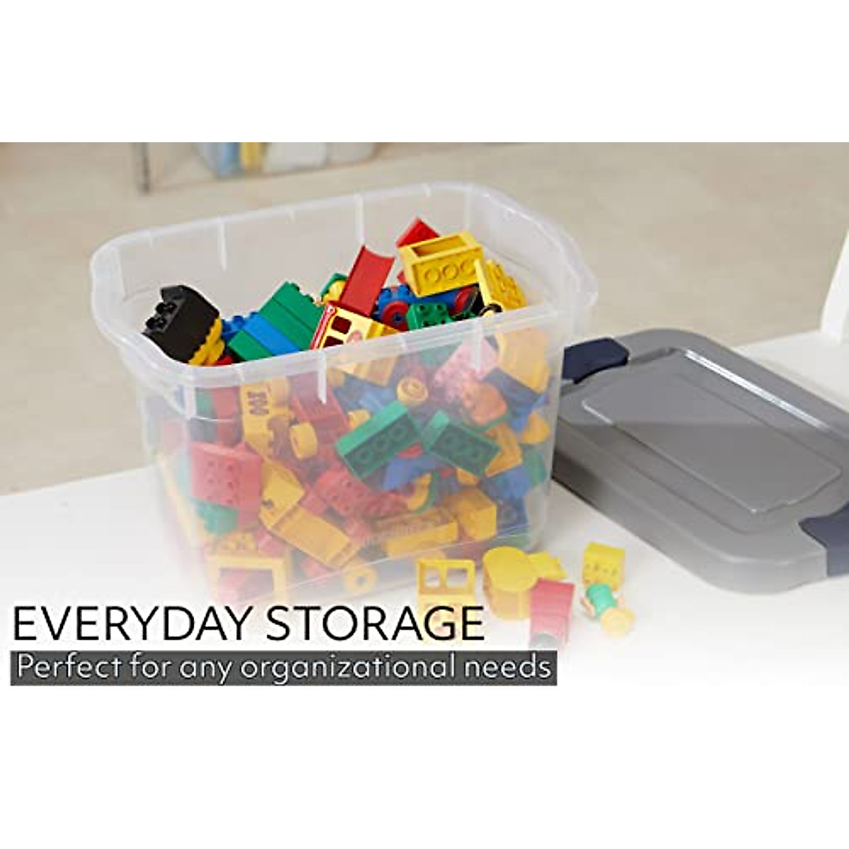 Rubbermaid Roughneck Clear 19Qt/ 4.75 Gal Storage Containers, Pack of 6, with Snap-Fit Grey Lids, Visible Base, Sturdy and Stackable, Great for Storage and Organization