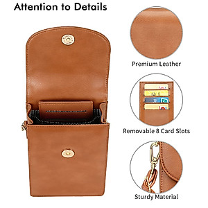 nuoku Crossbody Phone Bag for Women, Mini Crossbody Purse, Small Phone Wallet Crossbody with Removable Card Holder, Brown