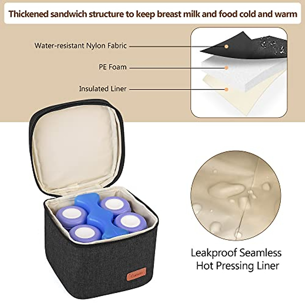 CURMIO Breast Pump Bag with Breastmilk Cooler Bag Compatible for Spectra S1, S2, Medela, and 4 5-Ounce Baby Bottles, Breast Pump Backpack with Laptop Sleeve for Working Moms, Black