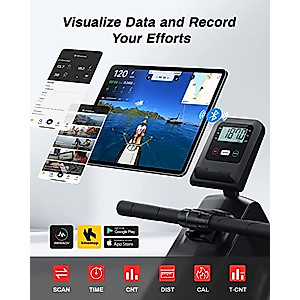 Magnetic Rowing Machine, UTRYUP Bluetooth Rower Machine for Home, Upgrade Resistance Strength with 16 Levels, Custom Widened Foot Pedals, 350 Lbs Weight Capacity