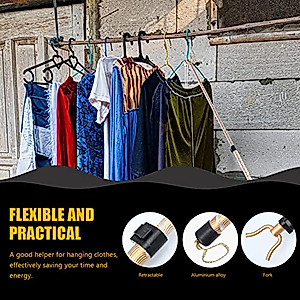 DOITOOL Hanger Retriever Pole with Hook- Adjustable 50 Feet High Reach Garment Hook- Extendable Reaching Stick Pole to Easily Reach Clothes and Closet Poles ( Golden )