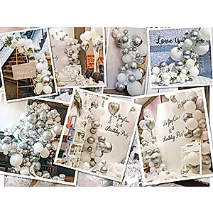 103pcs White and Silver Balloons Garland Arch Kit 5” 10 Inch 12” White Silver Metallic Confetti Latex Balloons Arch Set for Winter Wonderland Birthday Baby Shower Wedding Party New Year's Day Decor