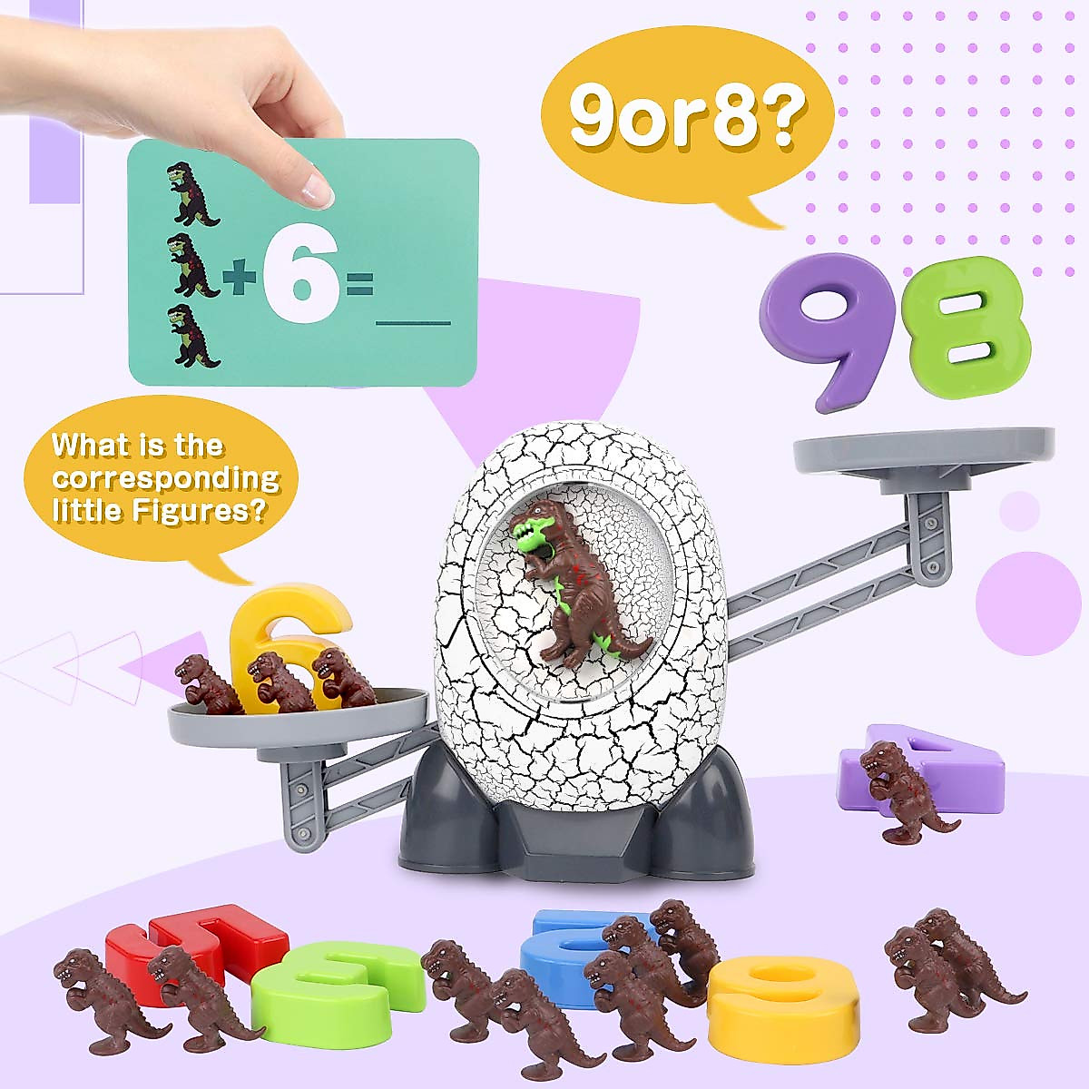 Nueplay 62PCS Balance Math Game, Kids Cartoon Dinosaur Toys STEM Educational Kindergarten Preschool Learning Counting Game for Boys & Girls, Ideal Chrismas Birthday Gift Toys for Children Toddlers