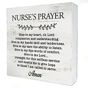 Nurse's Prayer Wood Box Sign Home Decor Rustic Nurse Wooden Box Sign Block Plaque for Wall Tabletop Desk Home Nurse Office Decoration 5" x 5"
